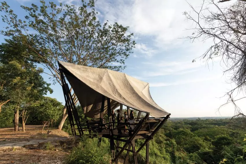 Sebuah bilik darjah dalam kanopi di hutan Cerro Blanco