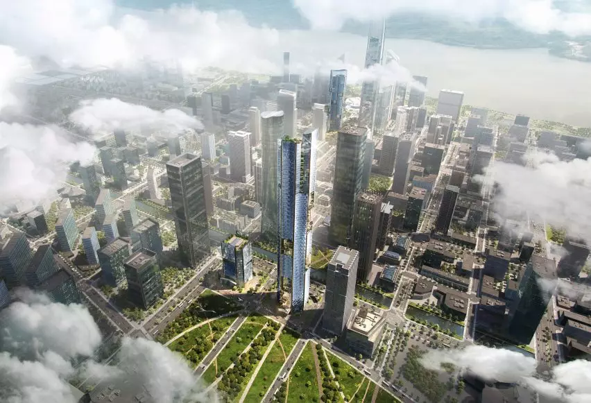 Rendering di Nanjing Nexus da una vista cloud