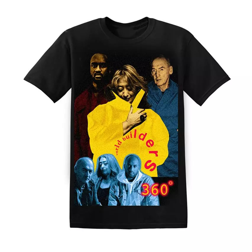 Virgil Abloh, Zaha Hadid û Rem Koolhaas li ser T-shirt-ê bi şêwaza retro nîşan didin. 13024_1