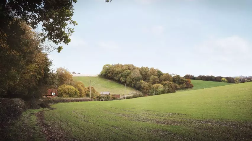 Vetracia šachta HS2 maskovaná ako stodola v oblasti výnimočnej prírodnej krásy Chilterns