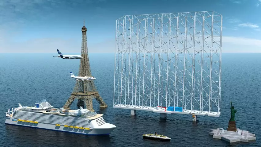 Windcatcher haize-energia sorgailua Eiffel Dorrearen tamainarekin alderatuta