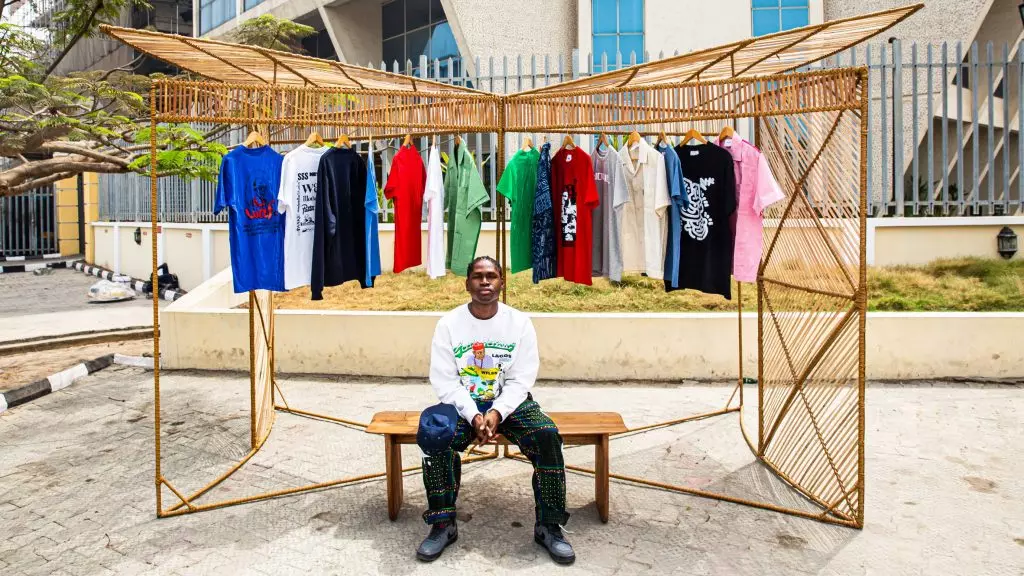 Nifemi Marcus-Bello menciptakan paviliun bambu untuk merek skate Nigeria