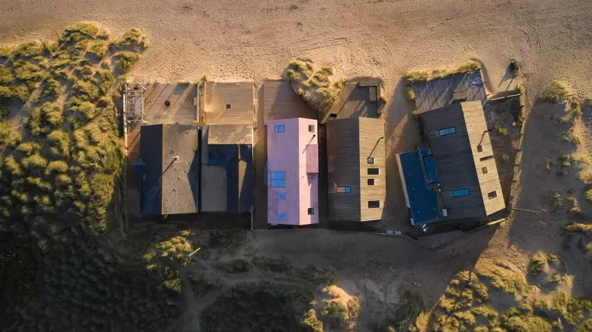 Vue aérienne des maisons de Camber Sands