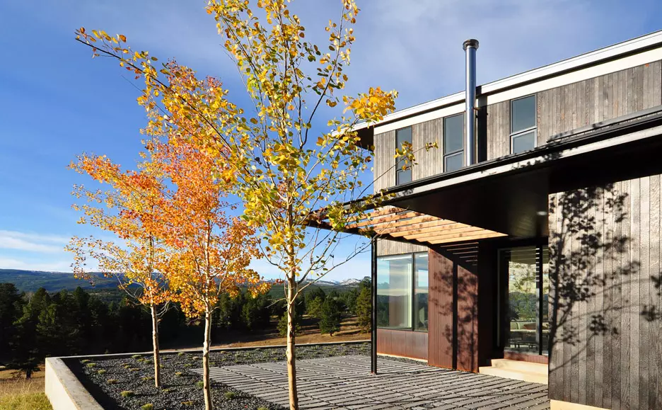 It Mountain House yn Montana troch Johnsen Schmaling Architects is beklaaid mei charred hout