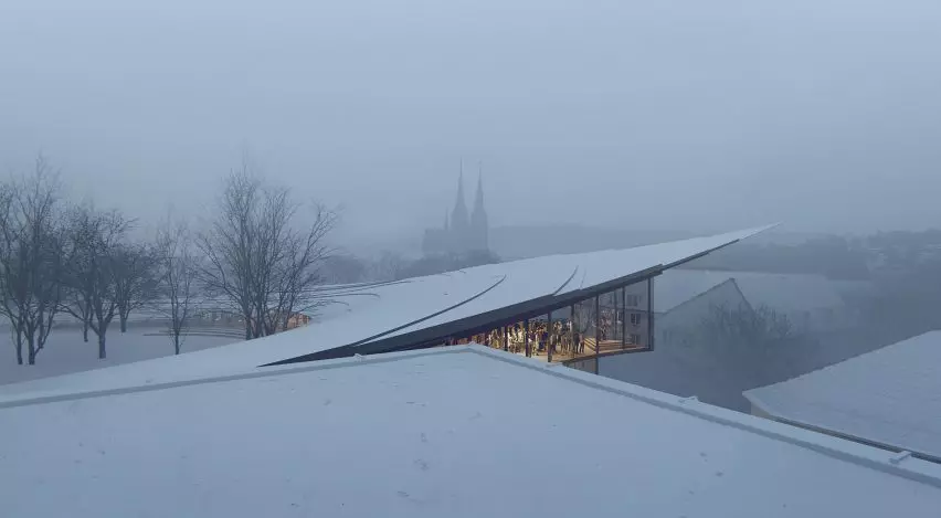 Þakið á Ibsen bókasafninu eftir Kengo Kuma og félaga