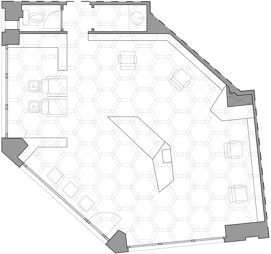 Joshua Florquin ntxiv hexagonal-pattern qab qab nthab rau Les Dada East plaub hau salon hauv Paris