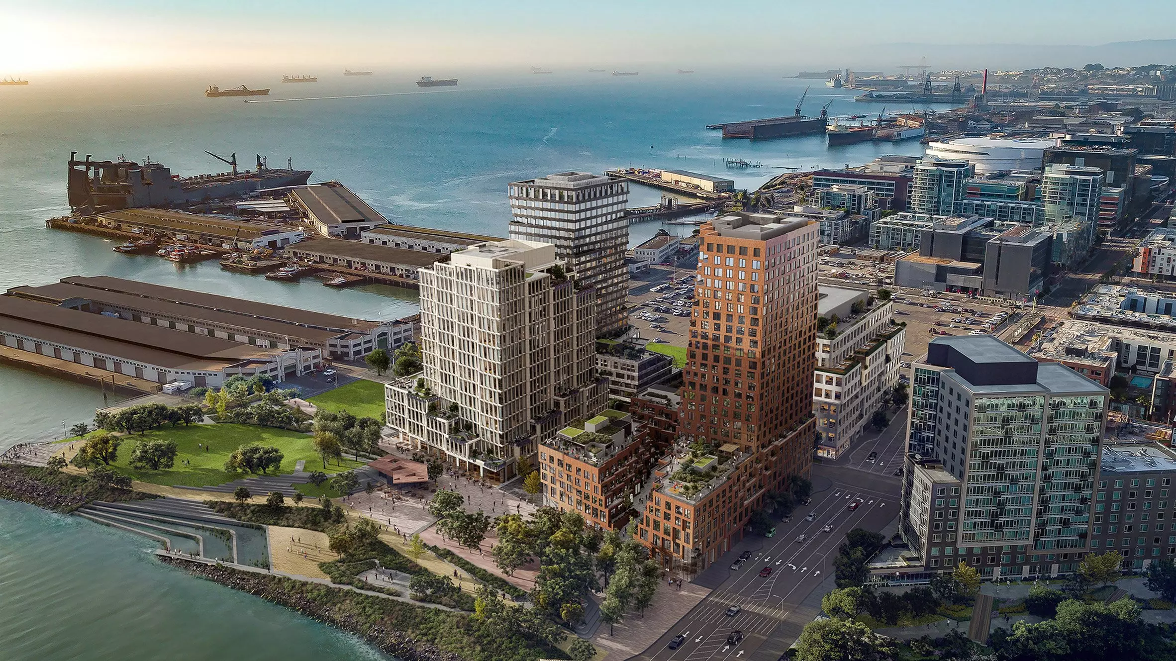 MVRDV, Studio Gang iyo Henning Larsen waxay daaha ka rogeen munaarado loogu talagalay horumarinta Mission Rock ee San Francisco