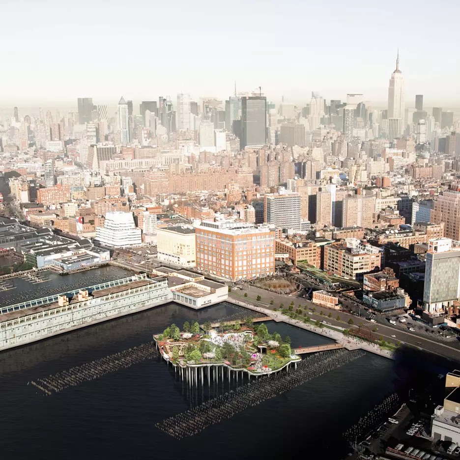 Thomas Heatherwick's Pier 55 pamusoro peNew York's Hudson River