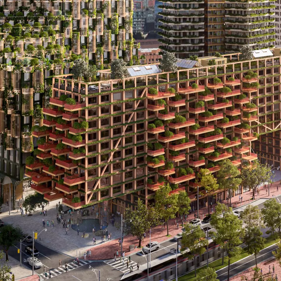 Adjaye Associates 为多伦多滨水区设计覆盖植物的大型木结构建筑