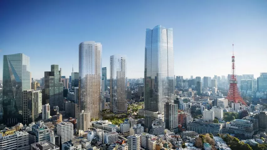 Render cakrawala Tokyo dengan menara Distrik A