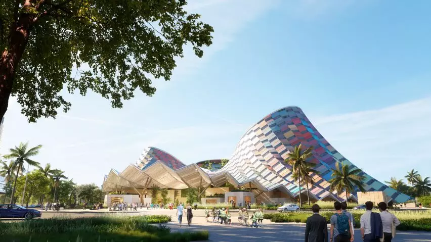 Render de l'entrada al Centre d'Arts Escèniques de Hainan