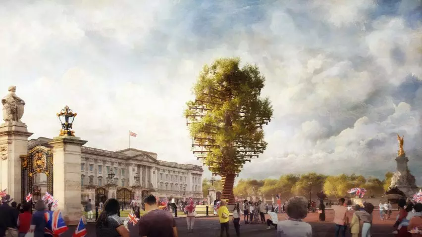 Tree of Trees Skulptur am Buckingham Palace vum Thomas Heatherwick