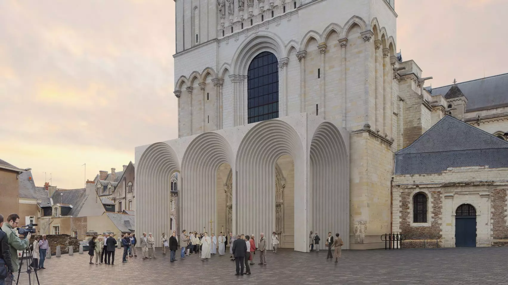 Kengo Kuma ameunda nyumba ya sanaa ya kuingilia kwa Angers Cathedral