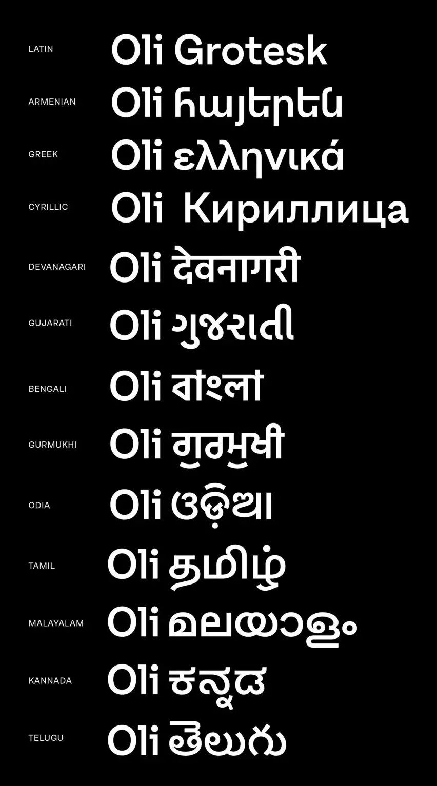Oli Grotesk, geleneksel Hint yazılarına çevrilmiş modern bir yazı biçimidir.