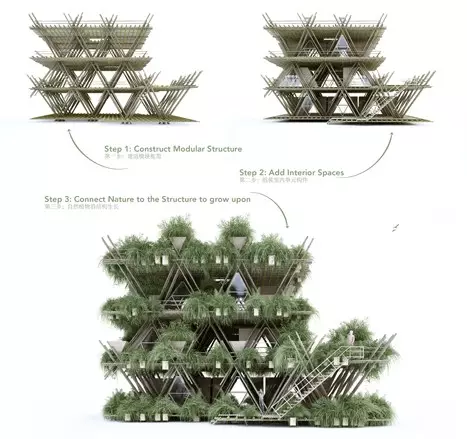 2015-nji ýylyň Pekin dizaýn hepdeligi üçin Penda tarapyndan “Rising Canes” bambuk pawiliony