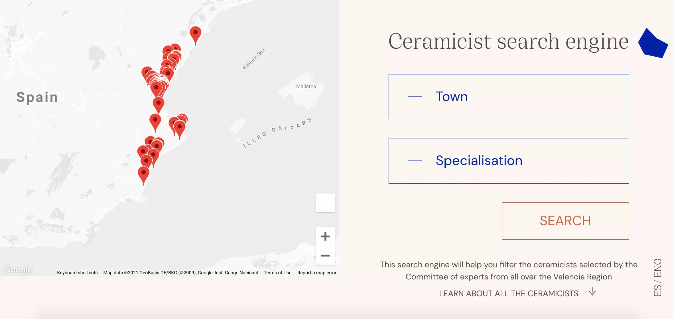 Moteur de recherche de céramistes valenciens conçu par Pixelarte et Ana Illueca