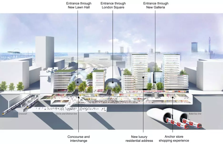 Skéma saingan Terry Farrell anu diusulkeun pikeun gedung pencakar langit Paddington super-jangkung Renzo Piano