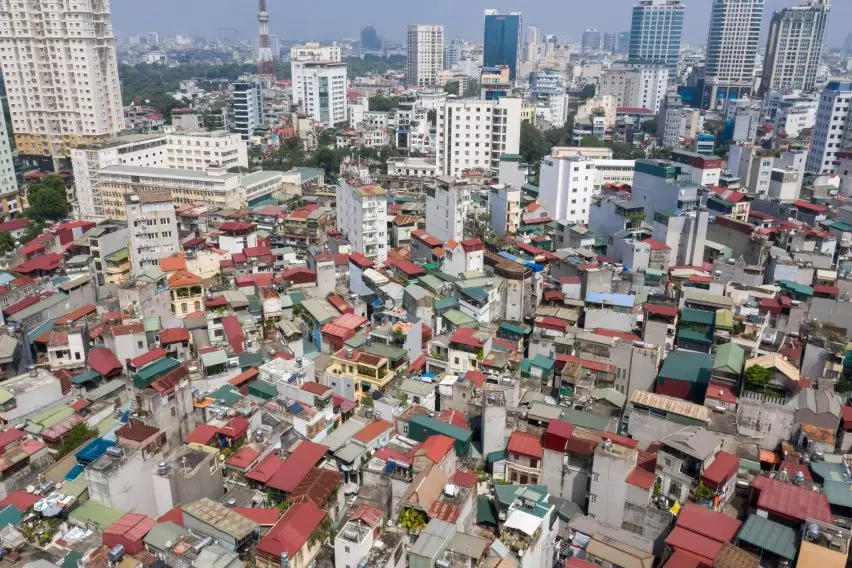 Vue aérienne par drone du quartier de Hanoï