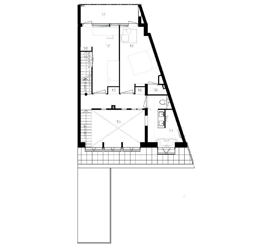 Plano da primeira planta de House in a House de Global Architects