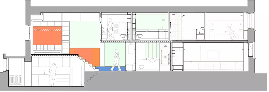 Sektion af The Lycée af Knox Bhavan Architects, en boligrenovering og ombygning i London, Storbritannien