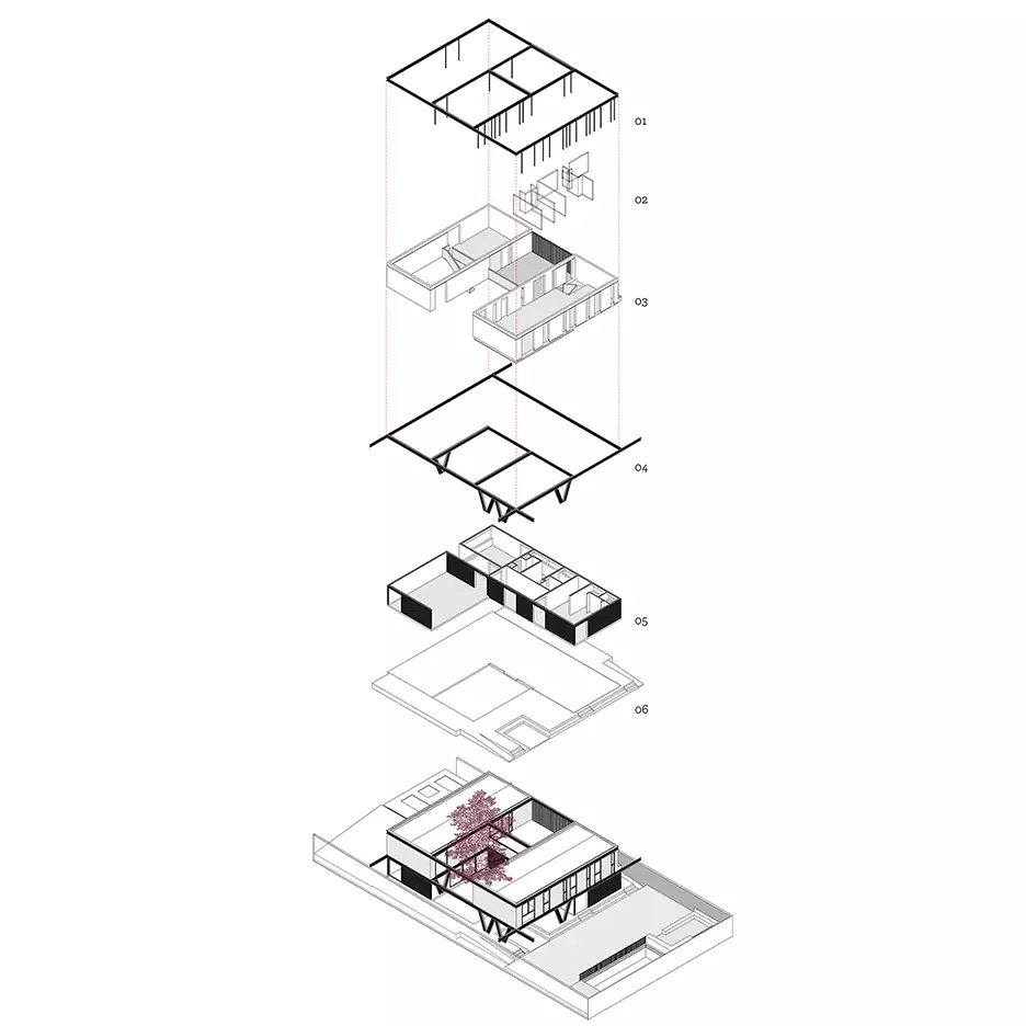 Exploded axonometric ti Ile LG nipasẹ Gregorio Brugnoli Errázuriz