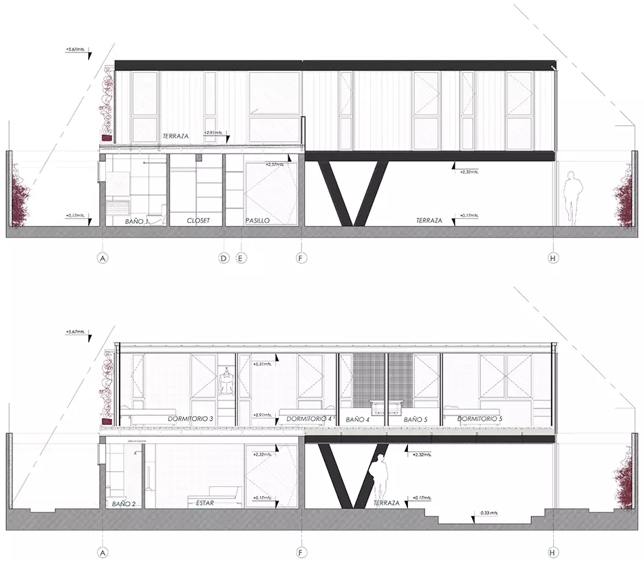 Þversnið A og B af House LG eftir Gregorio Brugnoli Errázuriz