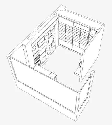 3D dijagram modularnog studija koji štedi prostor za umjetnika Raanana Sterna