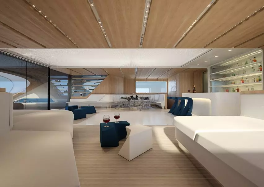 Interior do iate deseñado por Zaha Hadid Architects