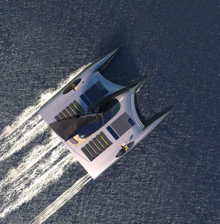 Rendering tampilan udara dari superyacht Domus