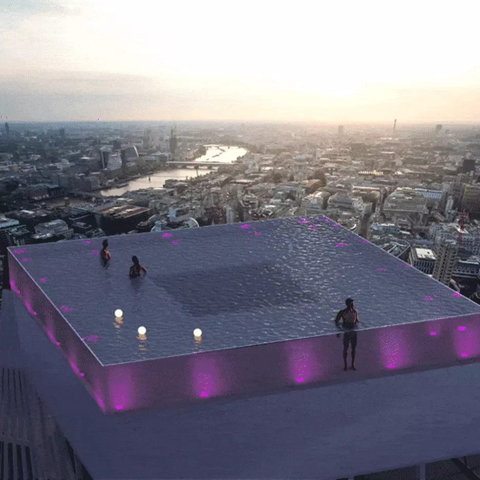 Compass Pools telah memperkenalkan konsep mereka untuk kolam infiniti empat sisi yang direka bentuk untuk terletak di atas menara 220 meter di London dan diakses melalui pintu gaya kapal selam