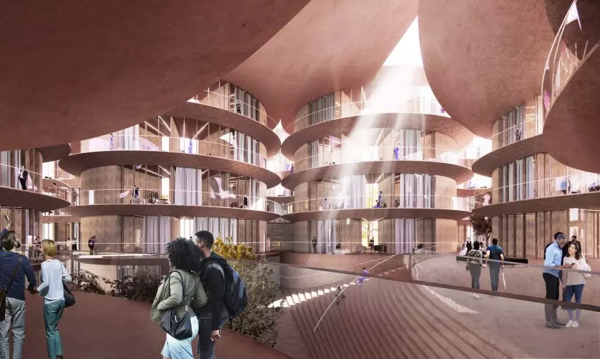 Render interior saka atrium umum ing Pusat Neuroscience Denmark