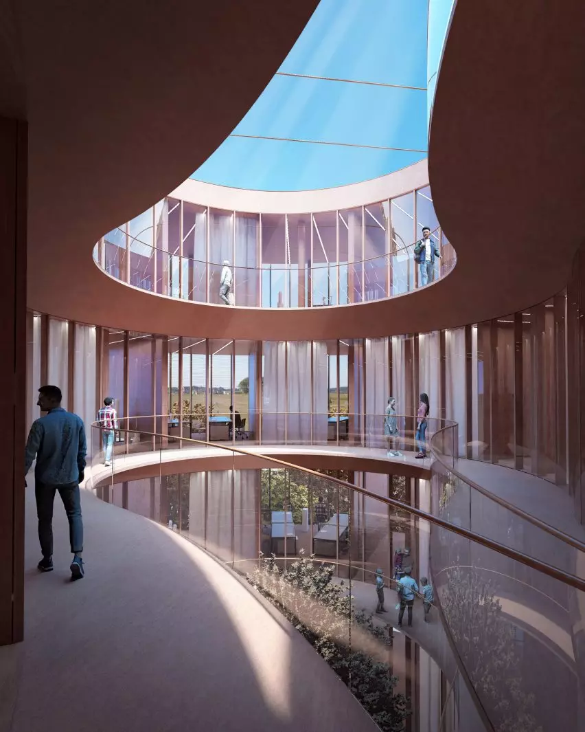 Render saka atrium diubengi dening loteng looping ing The Denmark Neuroscience Center