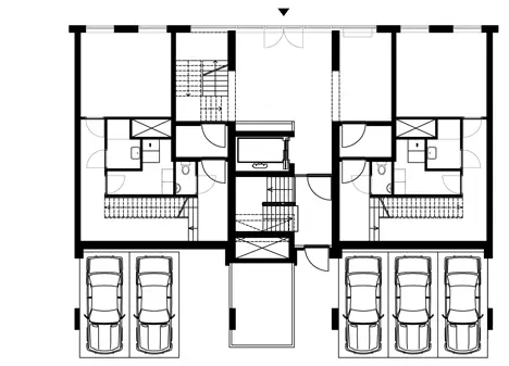 Plan sousòl nan gwo kay won Turquoise pa NL Architects ki echeye tounen pou kreye balkon solèy