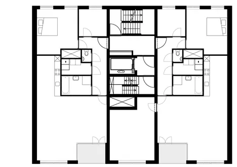 Andre til syvende etasjeplan av turkis tårn av NL Architects som vakler tilbake for å lage solrike balkonger