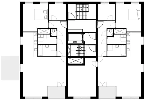 Agtste vloerplan van Turquoise toring deur NL Architects wat terug wankel om sonnige balkonne te skep