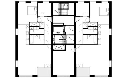 Plan nevyèm etaj nan gwo kay won Turquoise pa NL Architects ki echeye tounen pou kreye balkon solèy