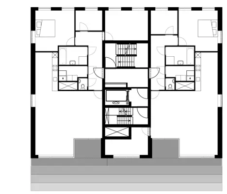 Kaum peb txoj kev npaj hauv pem teb ntawm Turquoise ntauwd los ntawm NL Architects uas staggers rov qab los tsim lub hnub ci balconies