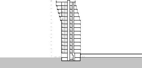 Bagian tina menara Pirus ku NL Arsiték anu staggers deui nyieun balconies cerah