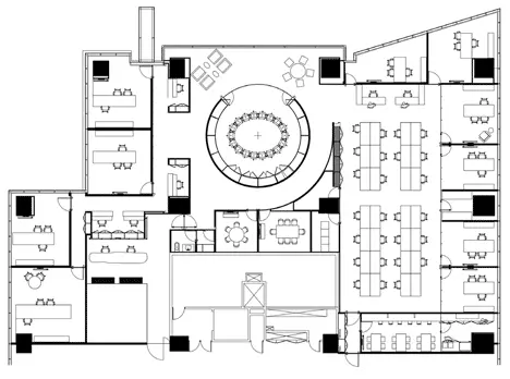 Plan d'étage du siège social de l'ON à Mexico par LSA Arquitectos/BLANCASMORAN