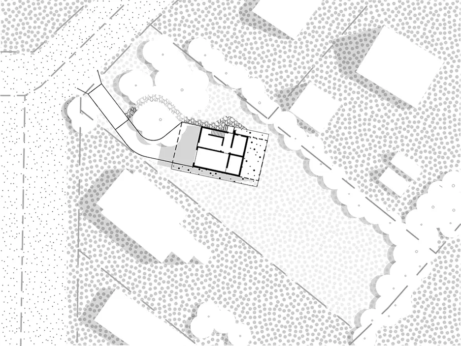 アーカンソー州フェイエットビルのサイロAR+Dによるムードリングハウスの配置図