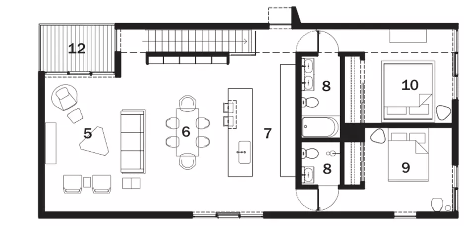 First floor plan ng Mood ring house ni Silo AR+D sa Fayetteville, Arkansas