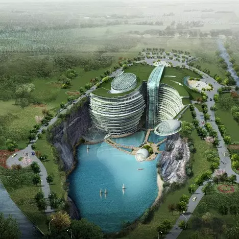 Nagsisimula ang Cave hotel sa water-filled Chinese quarry