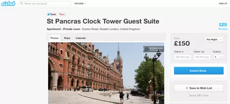 Página de alquiler de la torre del reloj de Airbnb