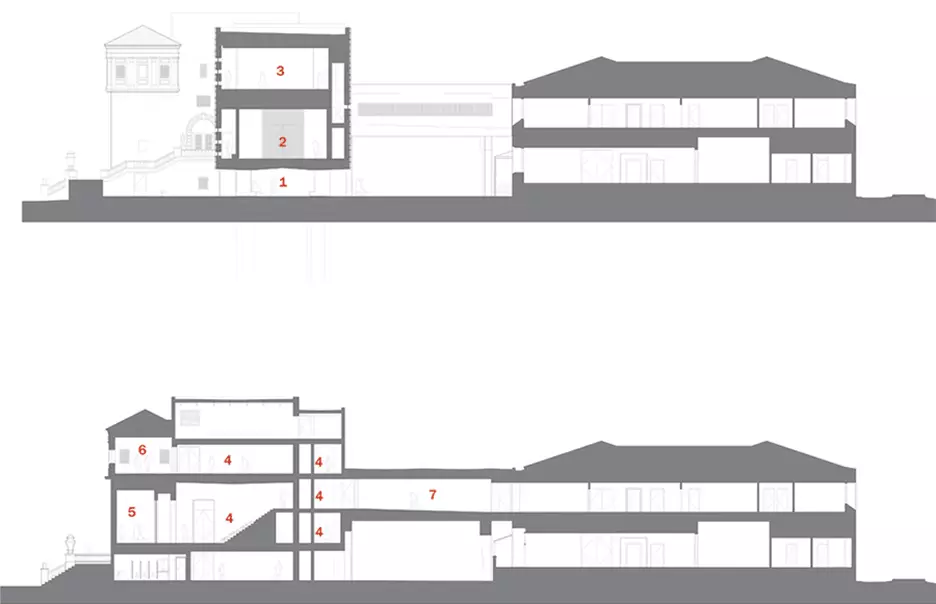 Sections de l'architecture du musée Ringling Asian Arts Center avec des carreaux de terre cuite, Florida, USA