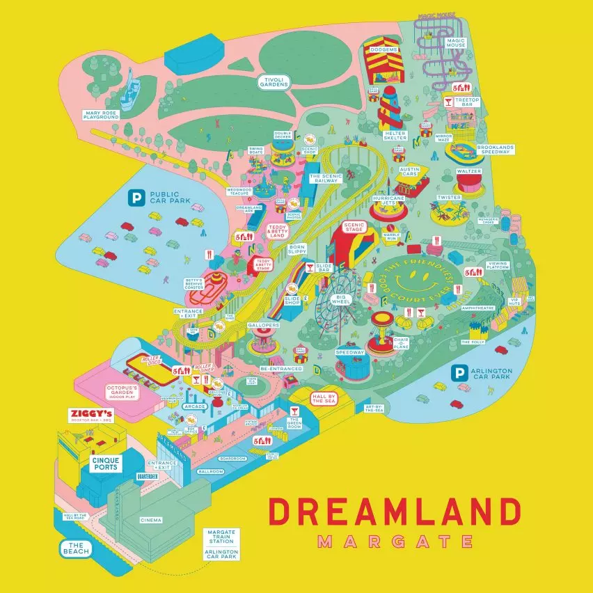 Studio Moross mendesain poster pikeun taman tema Dreamland anu diluncurkeun deui