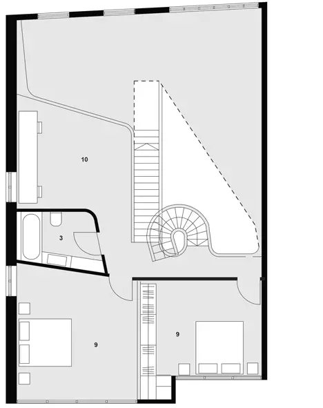 Plattegrond van de eerste verdieping van het Loft-appartement in Melbourne door Adrian Amore