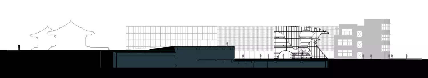 “Shinslab Architecture” tarapyndan Temp'L Seuldaky muzeý howlusyna poslanan köne ýük gämisinden gaýtadan işlenen gurnama.