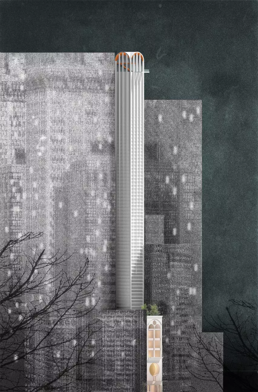 Pencil Tower viešbučio dangoraižio eskizas