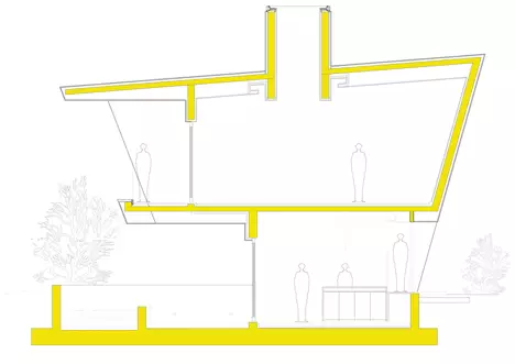 Asymmetriske feriehus av Studio Koossino har lyse gule vegger