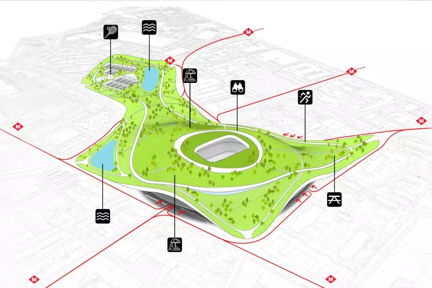 Nou Parc park sa Nou Camp stadium sa Barcelona ng ON-A Architecture